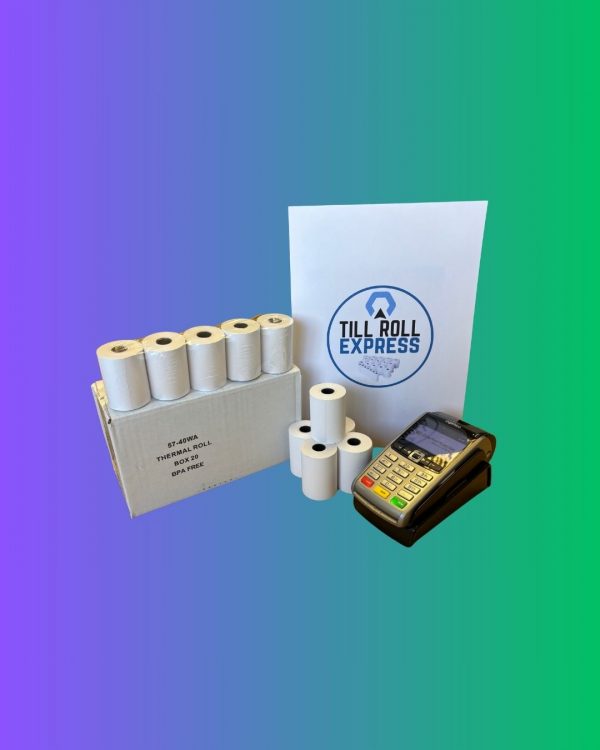 57 x 40mm Thermal PDQ Machine Rolls – Box of 20 Rolls - Till Roll Express